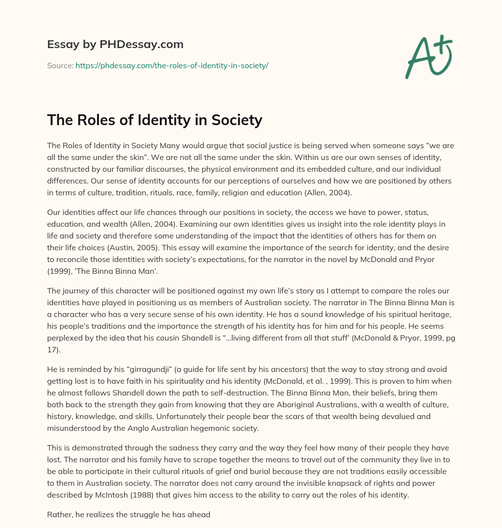 The Roles of Identity in Society - PHDessay.com
