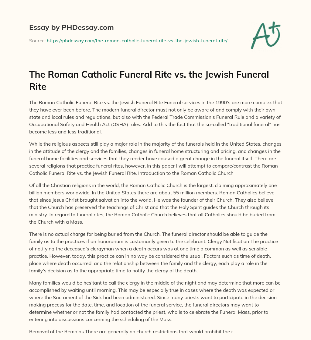 The Roman Catholic Funeral Rite vs. the Jewish Funeral Rite - PHDessay.com