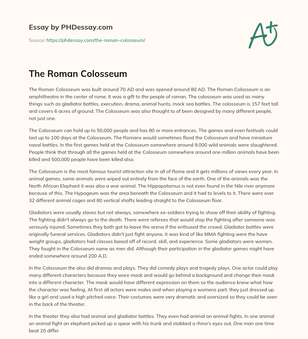 The Roman Colosseum (500 Words) - PHDessay.com