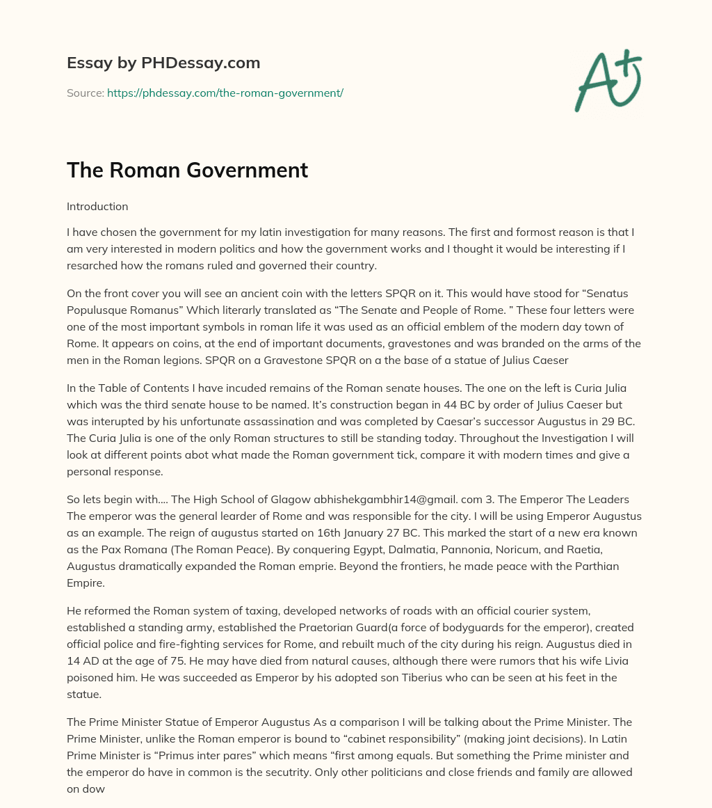 The Roman Government - PHDessay.com
