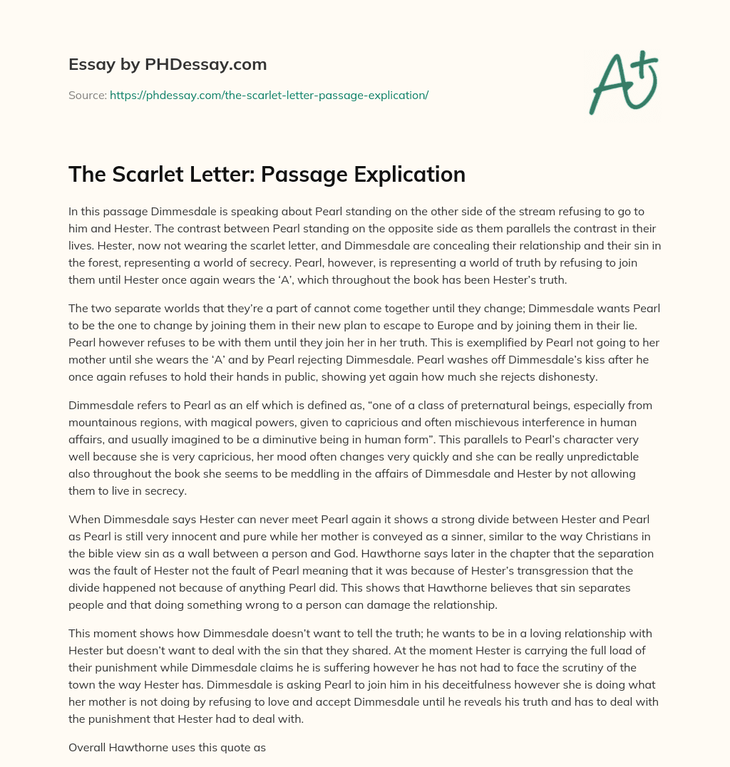 The Scarlet Letter: Passage Explication (600 Words) - PHDessay.com