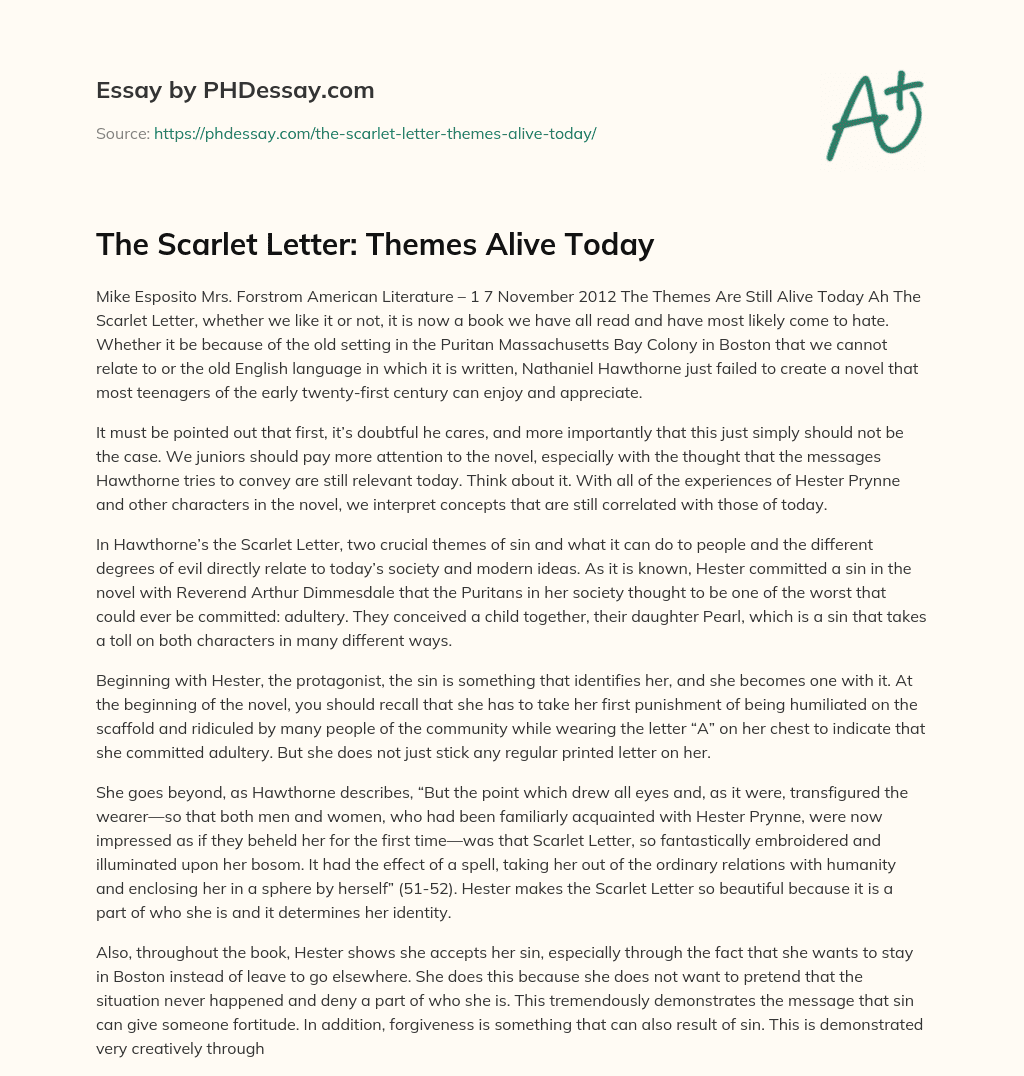 The Scarlet Letter: Themes Alive Today - PHDessay.com