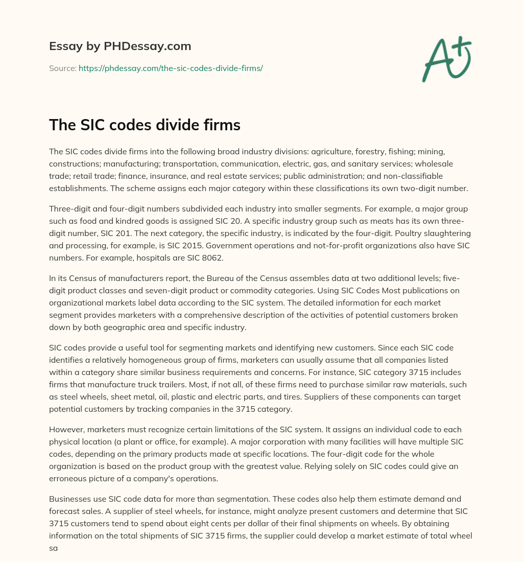 The SIC codes divide firms - PHDessay.com