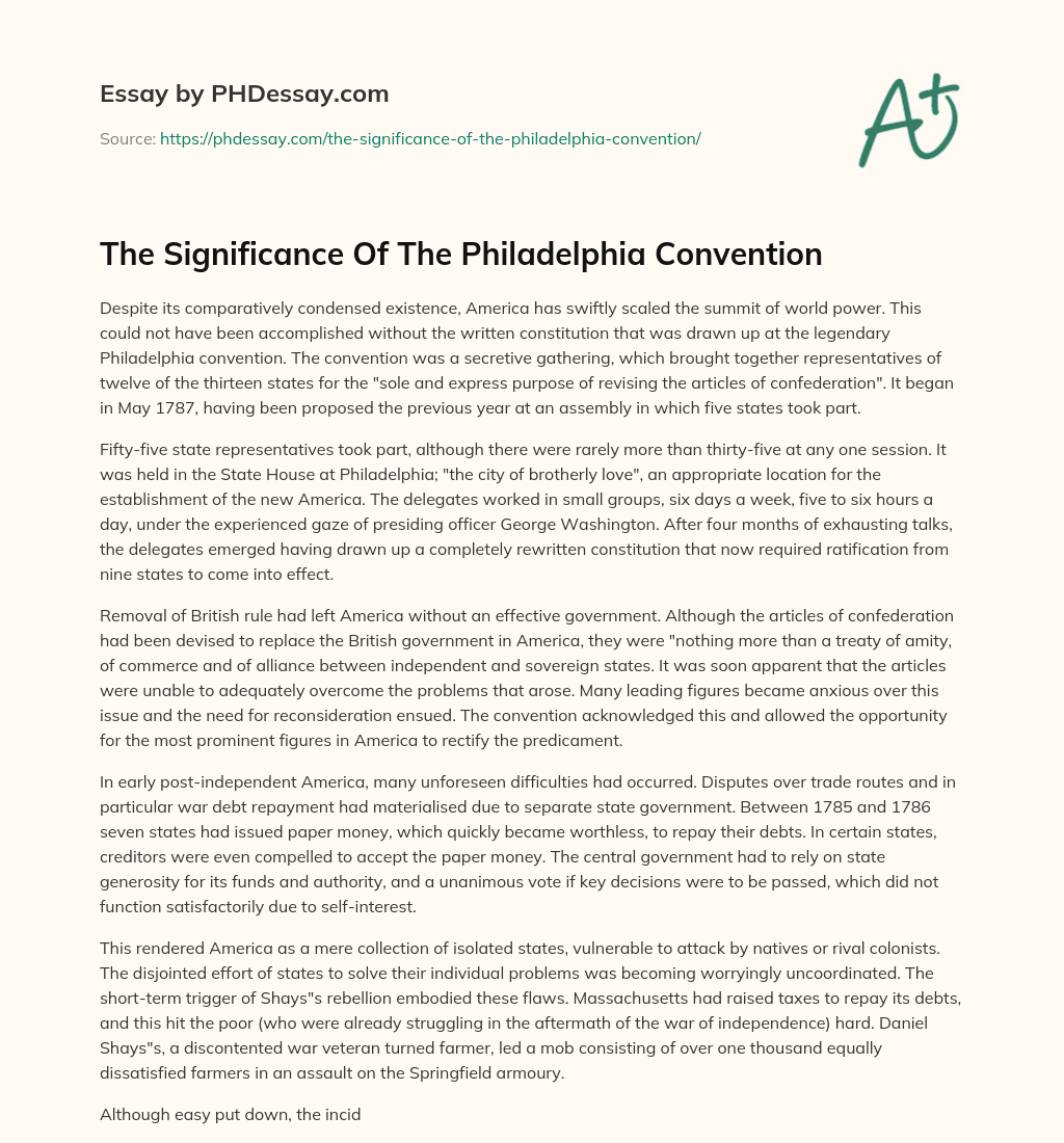 The Significance Of The Philadelphia Convention - PHDessay.com