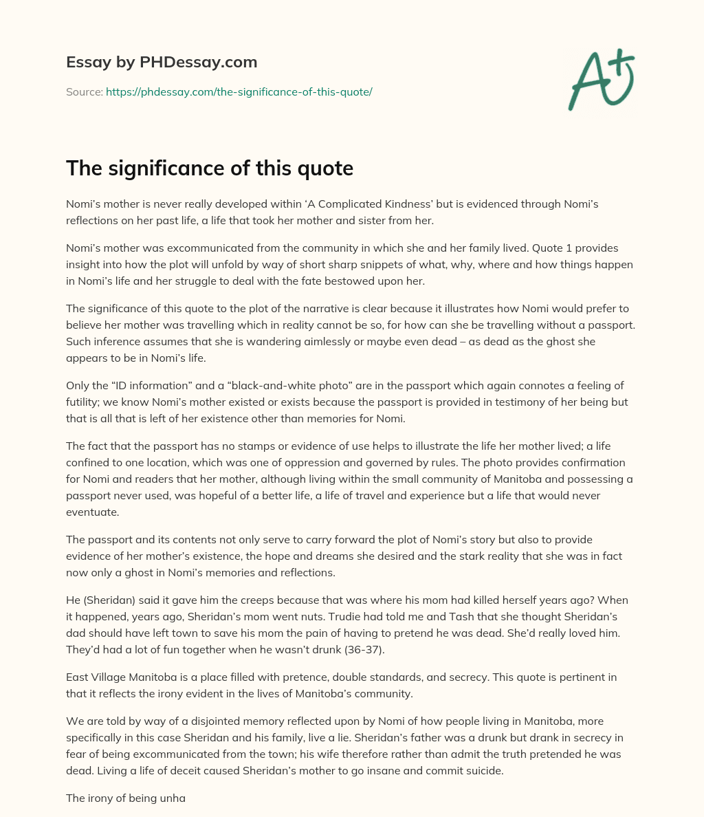 The significance of this quote - PHDessay.com