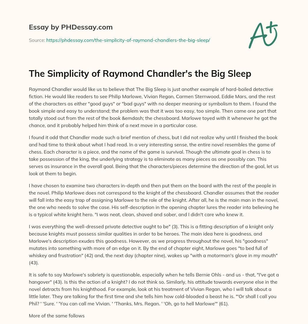 The Simplicity Of Raymond Chandler'S The Big Sleep Summary Essay ...