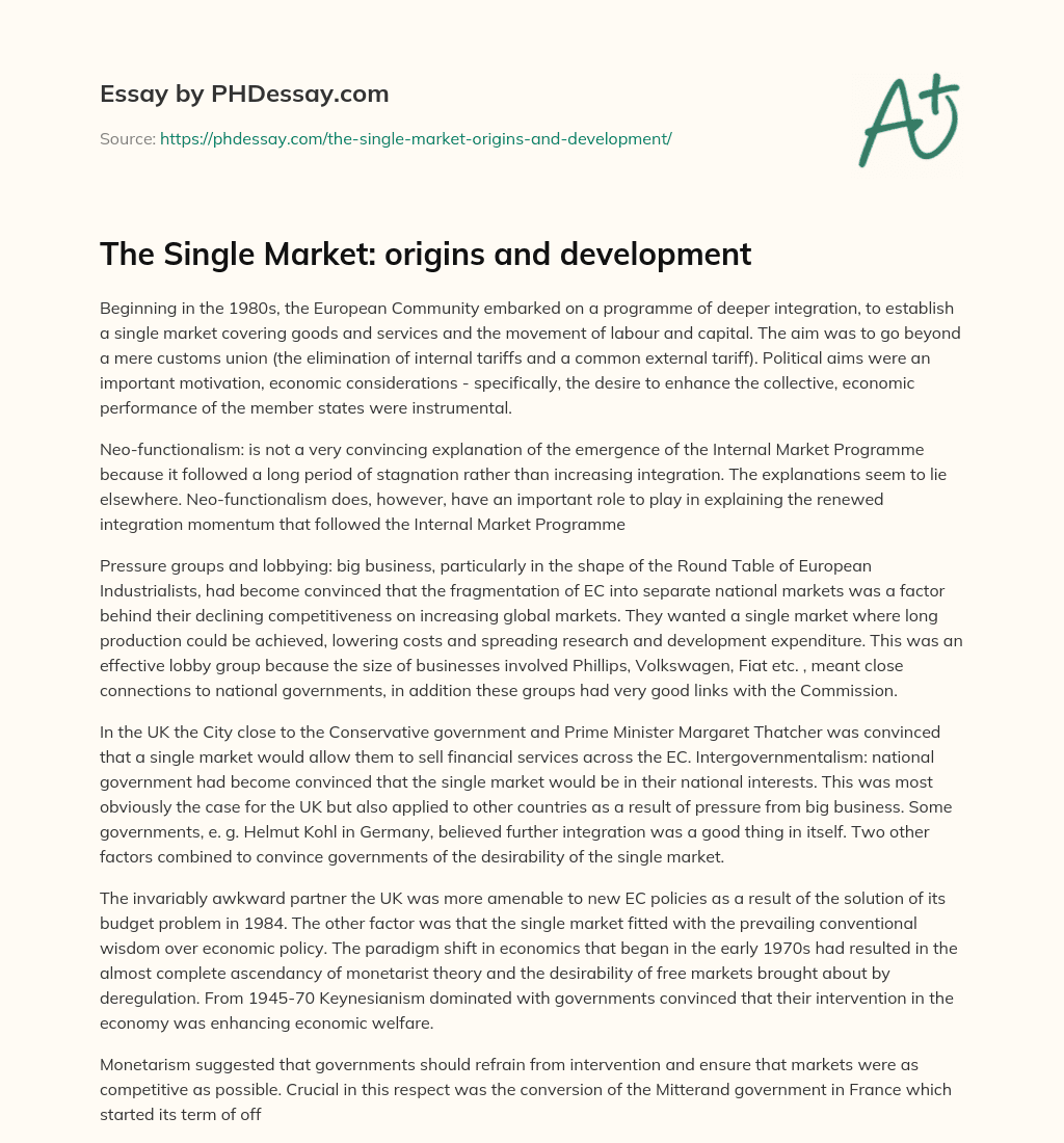 The Single Market: origins and development (600 Words) - PHDessay.com
