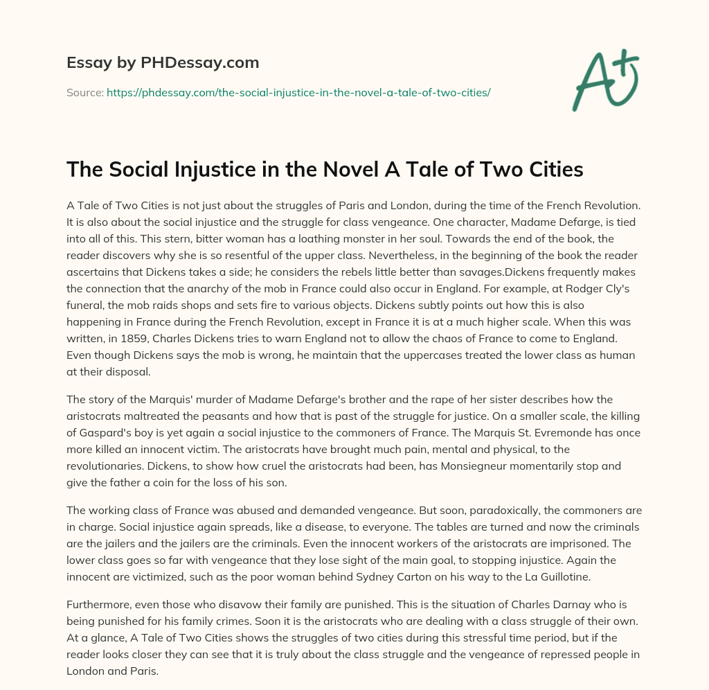 The Social Injustice In The Novel A Tale Of Two Cities Essay Example ...