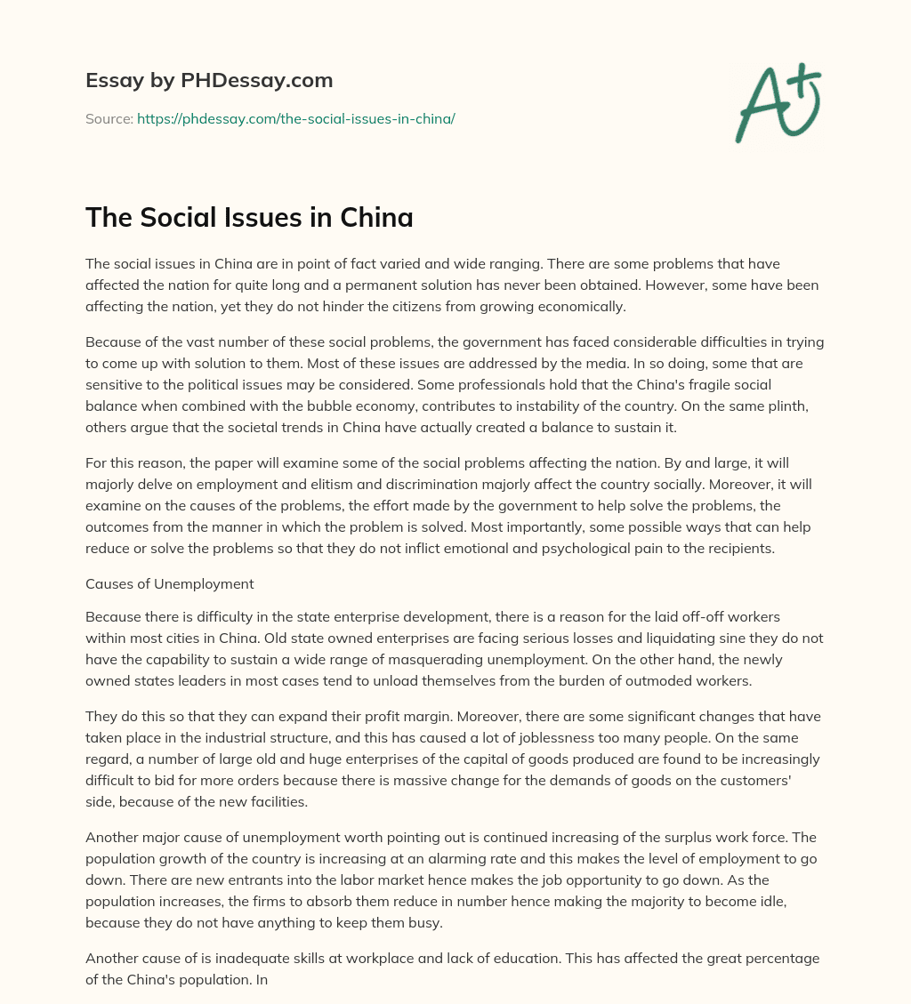 The Social Issues in China - PHDessay.com