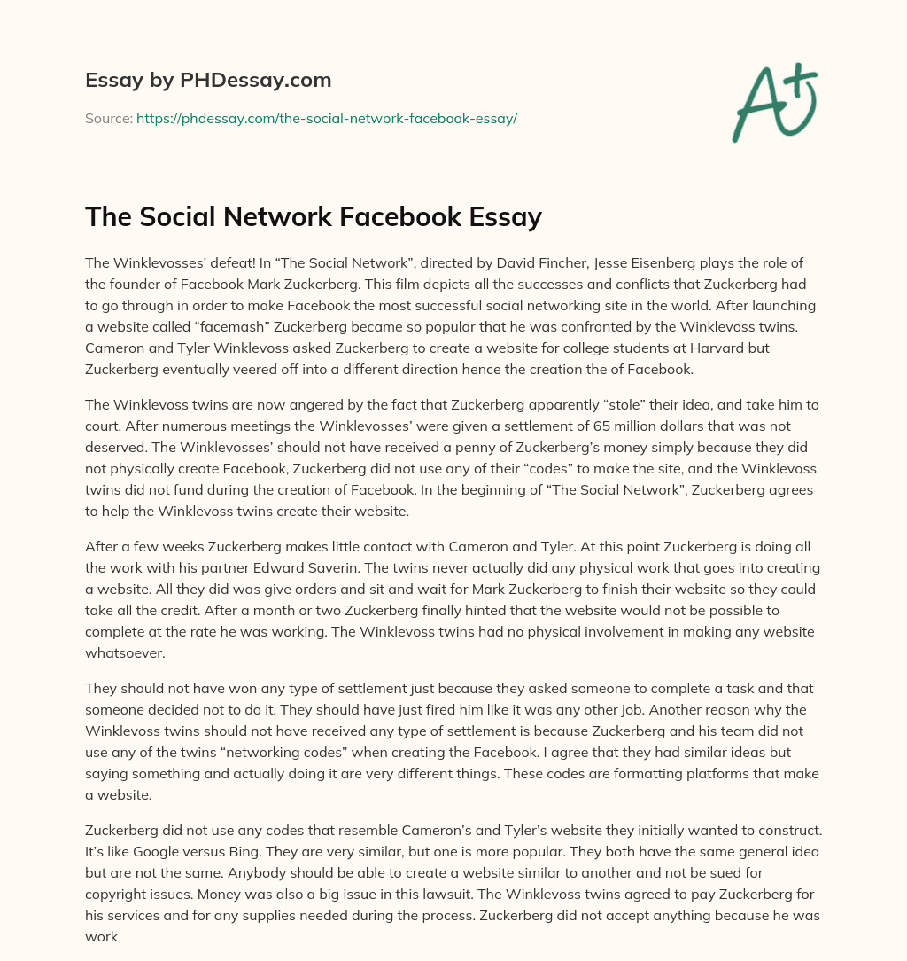 The Social Network Facebook Essay - PHDessay.com