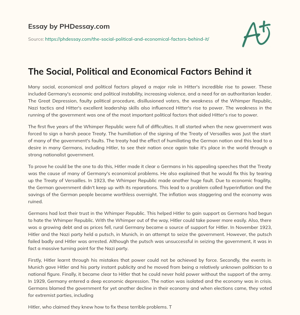 The Social, Political and Economical Factors Behind it - PHDessay.com