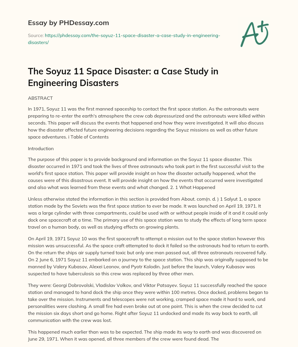 The Soyuz 11 Space Disaster: A Case Study In Engineering Disasters ...