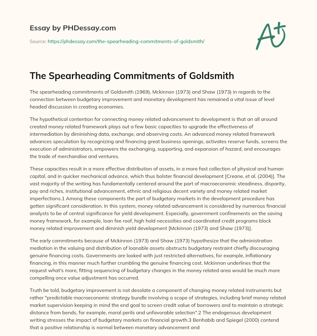 The Spearheading Commitments of Goldsmith - PHDessay.com
