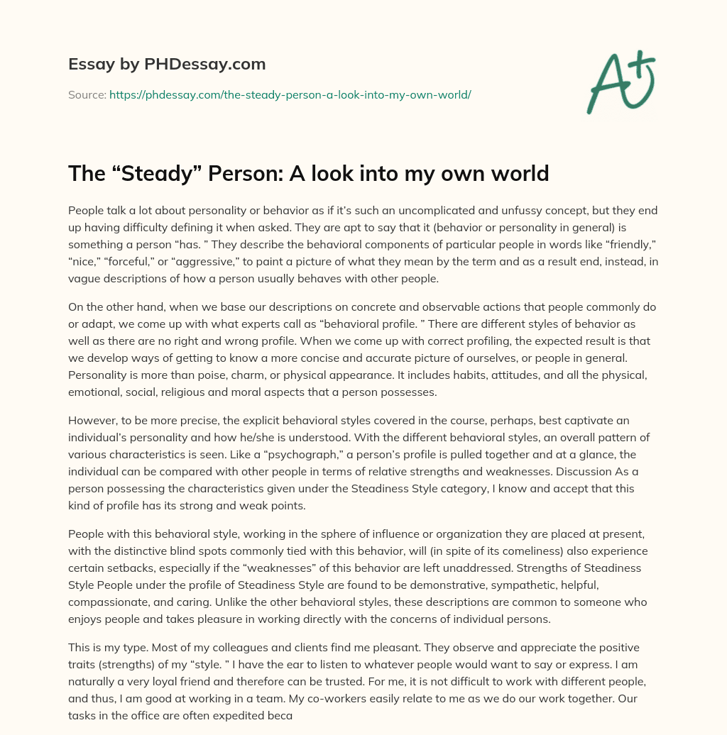 The “Steady” Person: A Look Into My Own World Personal Example ...