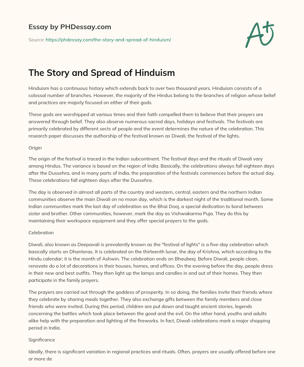 The Story and Spread of Hinduism - PHDessay.com