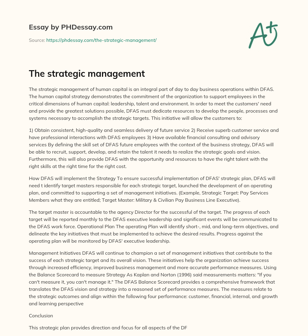 The strategic management - PHDessay.com