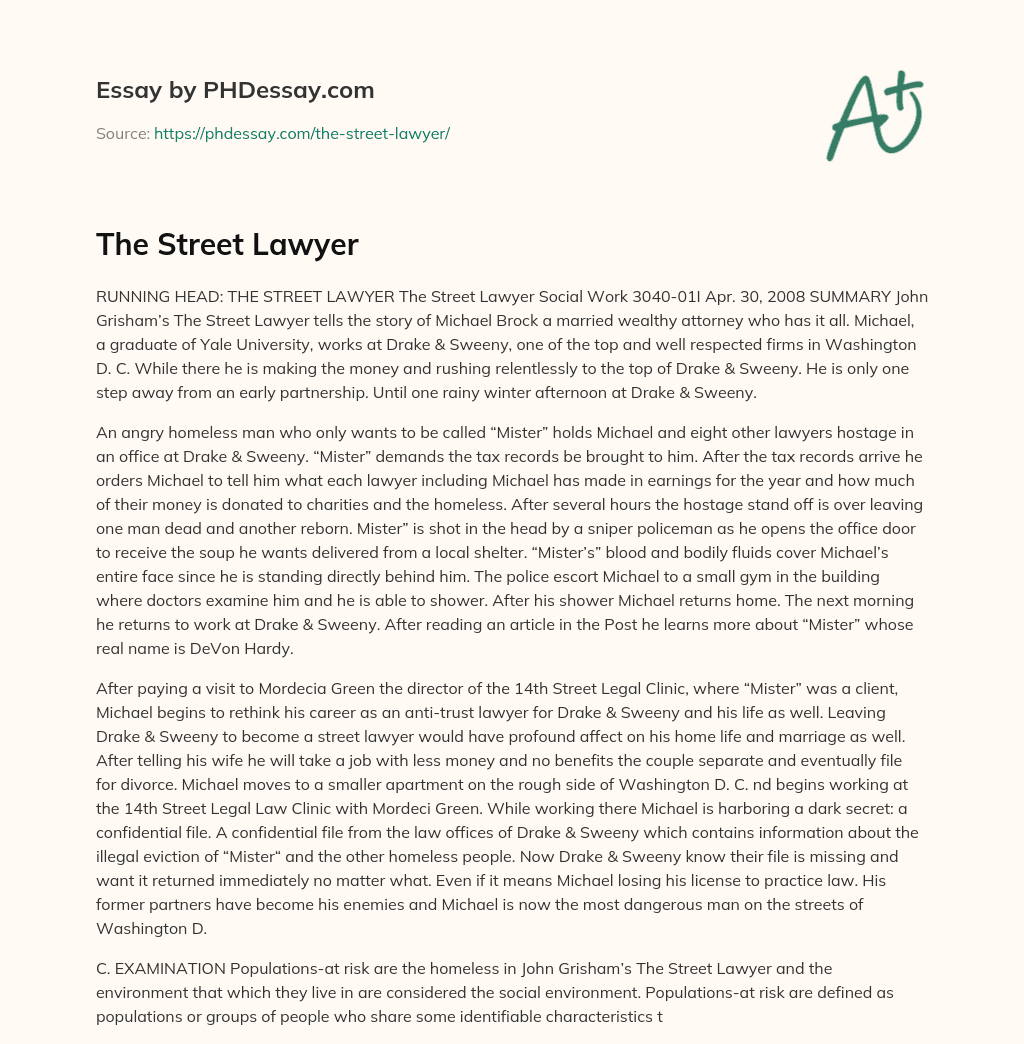 The Street Lawyer Summary Example - PHDessay.com