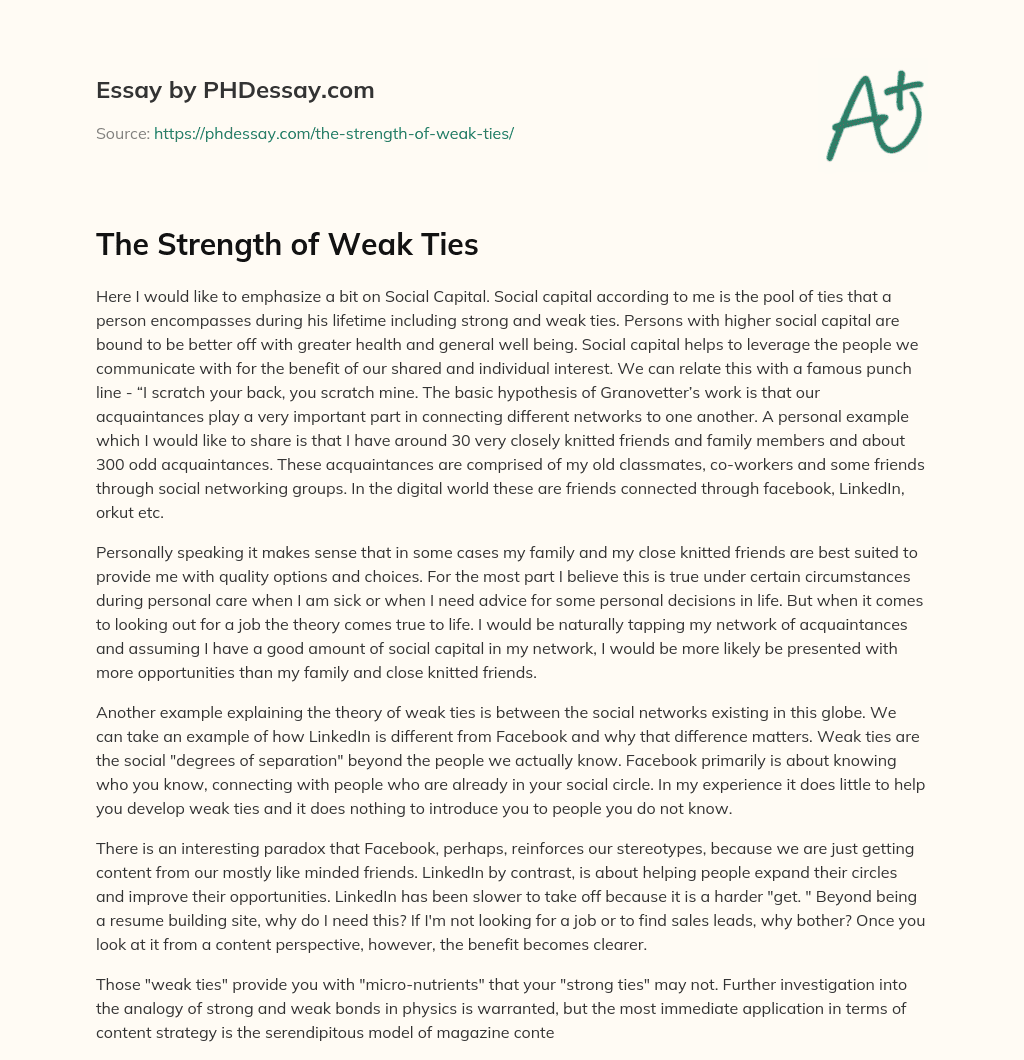 The Strength of Weak Ties - PHDessay.com