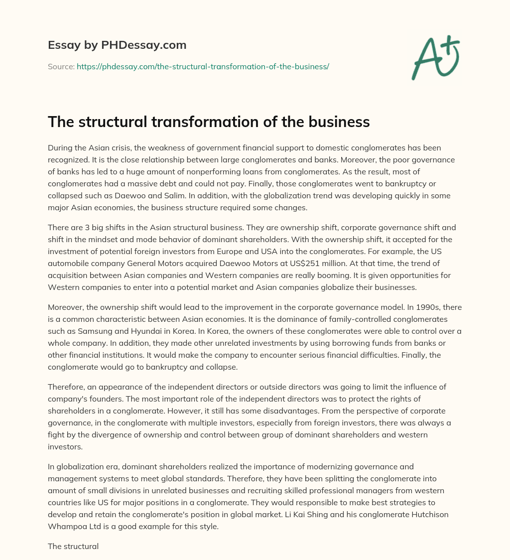 The structural transformation of the business - PHDessay.com