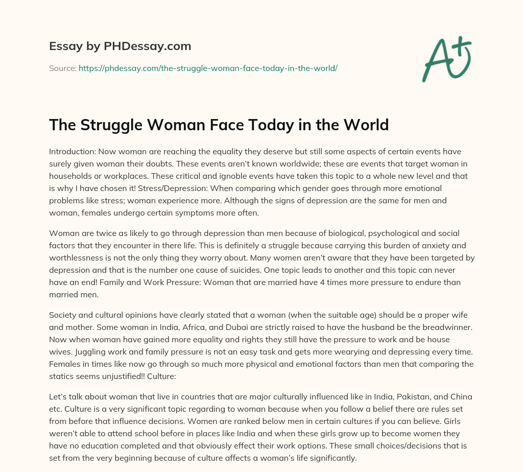 The Struggle Woman Face Today in the World (400 Words) - PHDessay.com
