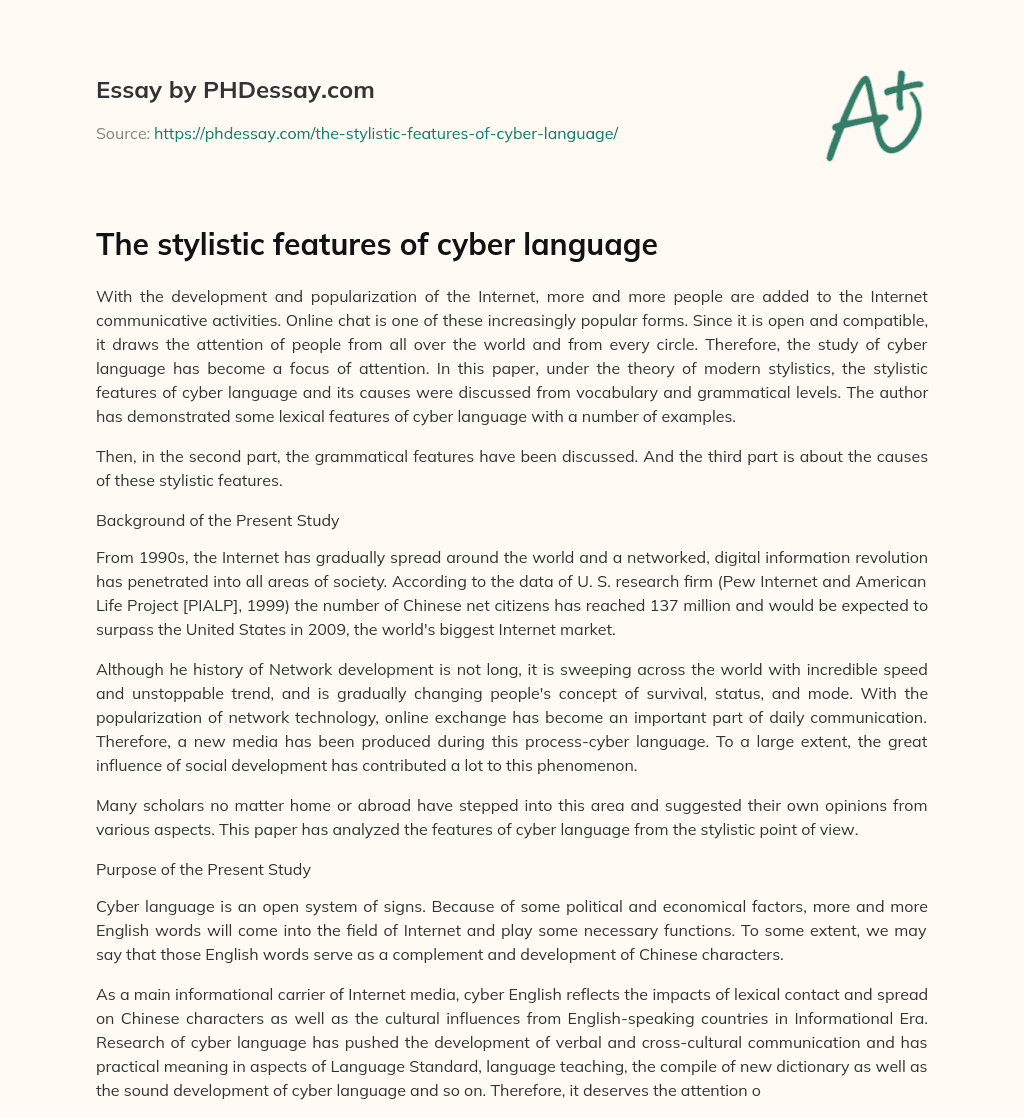 The stylistic features of cyber language - PHDessay.com