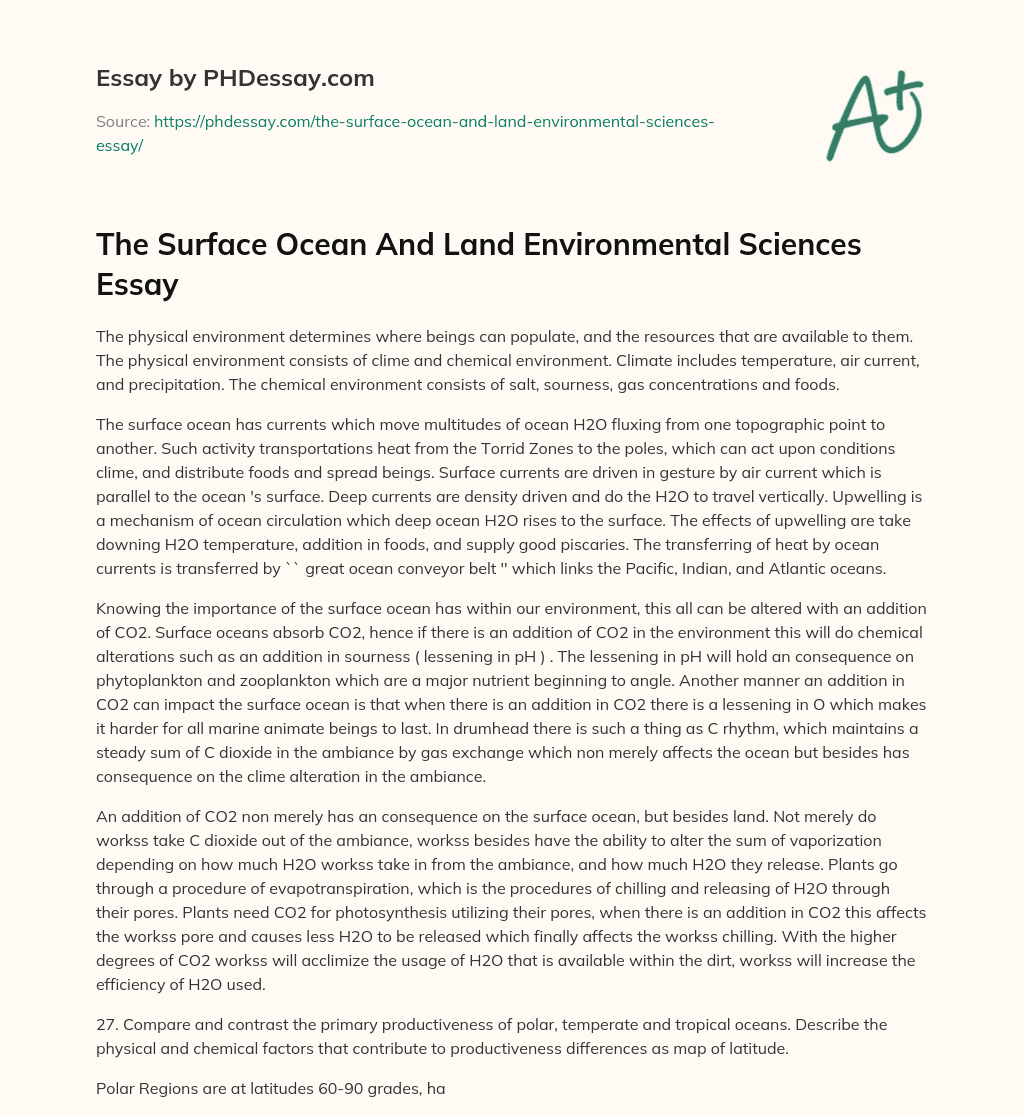 The Surface Ocean And Land Environmental Sciences Essay - PHDessay.com