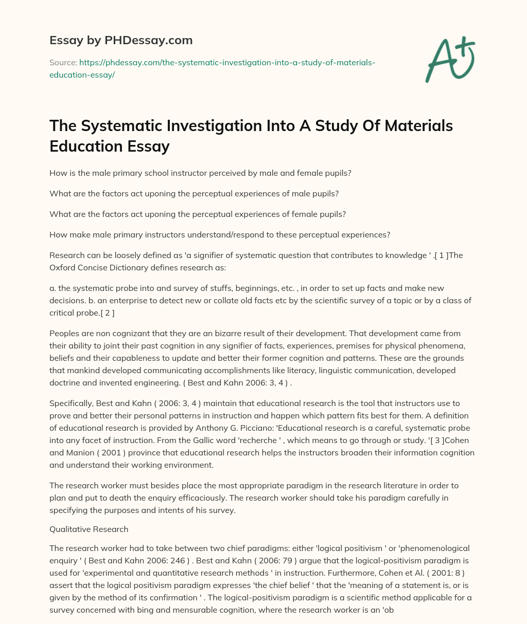 The Systematic Investigation Into A Study Of Materials Education Essay ...