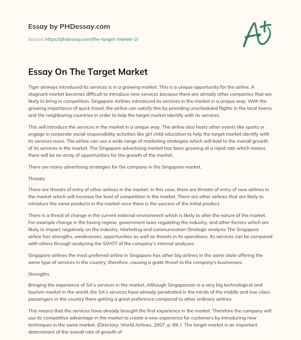 Essay On The Target Market - PHDessay.com