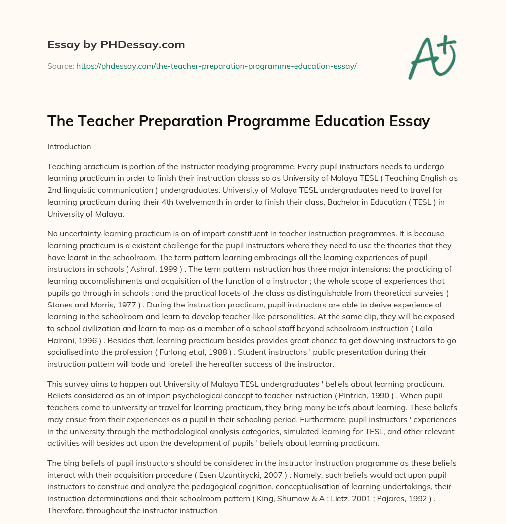 The Teacher Preparation Programme Education Essay - PHDessay.com