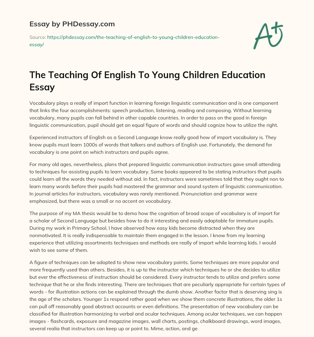 The Teaching Of English To Young Children Education Essay - PHDessay.com