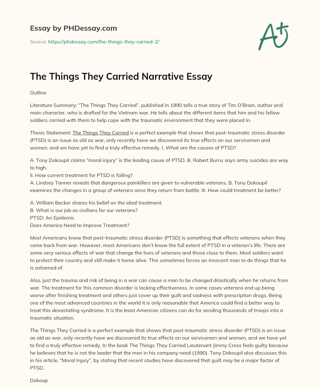 The Things They Carried Narrative Essay - PHDessay.com
