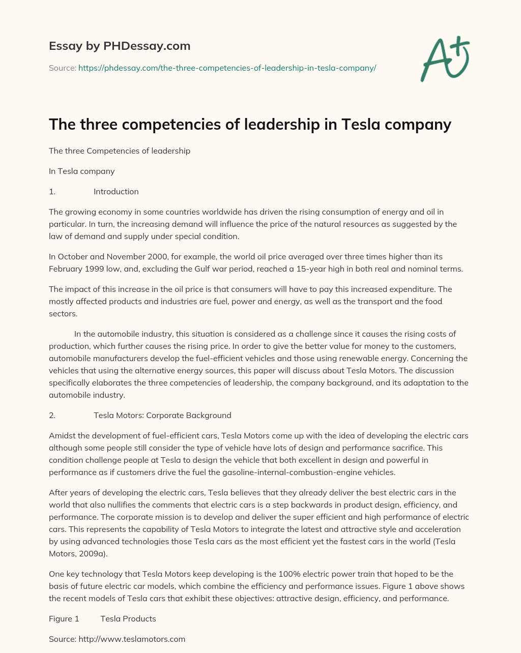 The three competencies of leadership in Tesla company - PHDessay.com