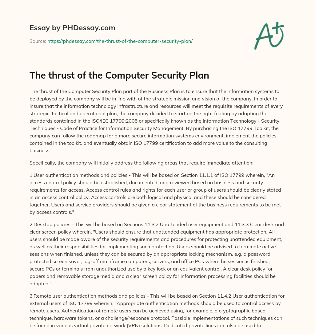 The thrust of the Computer Security Plan - PHDessay.com