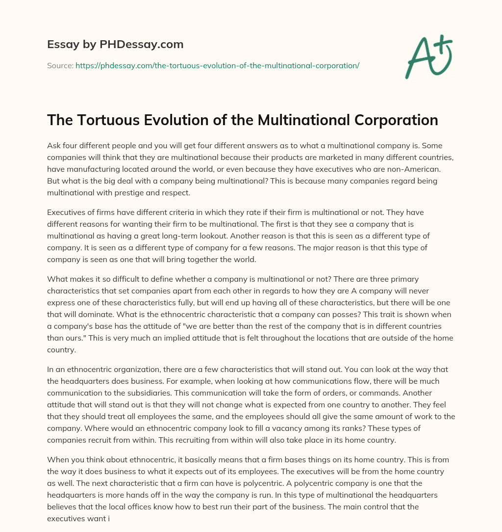 The Tortuous Evolution of the Multinational Corporation - PHDessay.com