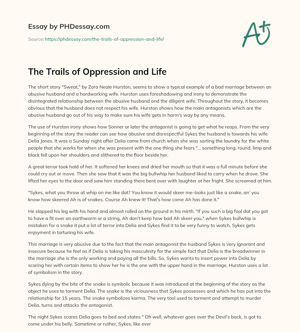 The Trails of Oppression and Life - PHDessay.com