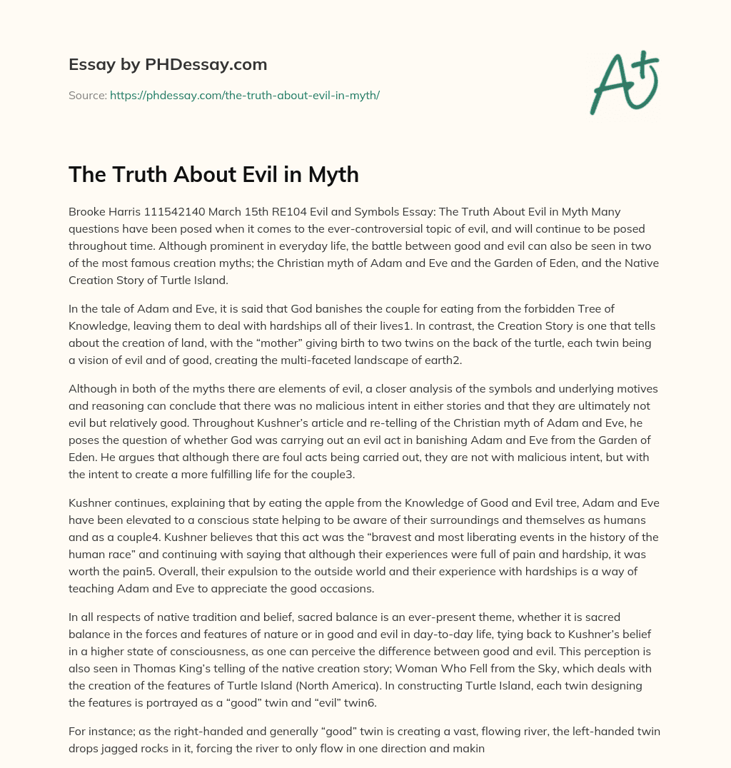 The Truth About Evil in Myth - PHDessay.com