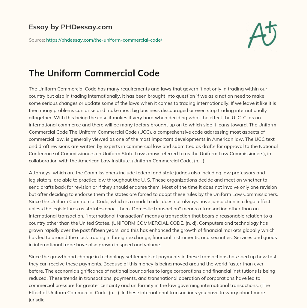 The Uniform Commercial Code - PHDessay.com