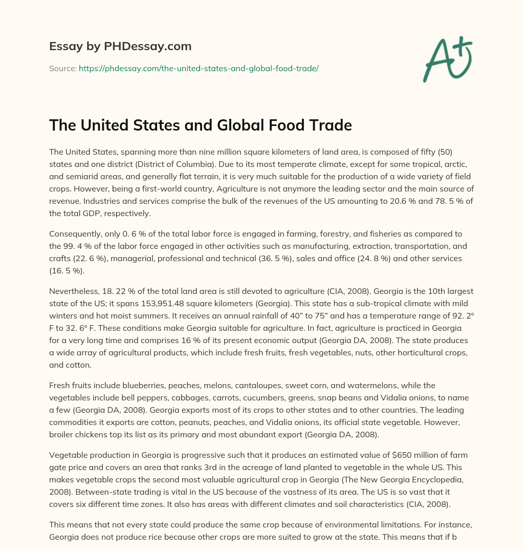 The United States and Global Food Trade - PHDessay.com