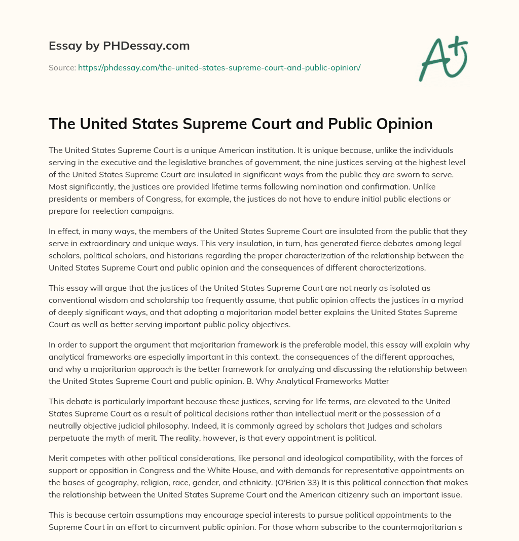 The United States Supreme Court and Public Opinion - PHDessay.com