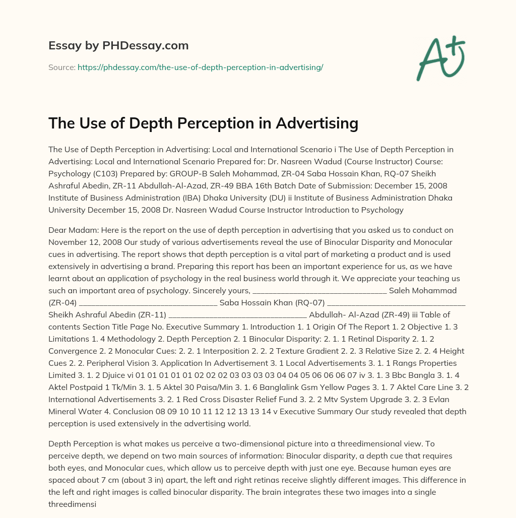 The Use Of Depth Perception In Advertising Example - PHDessay.com