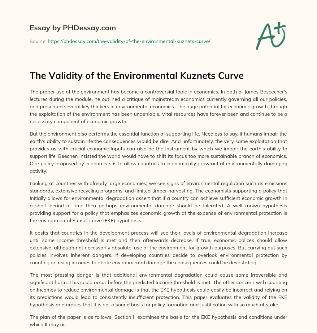 The Validity of the Environmental Kuznets Curve - PHDessay.com