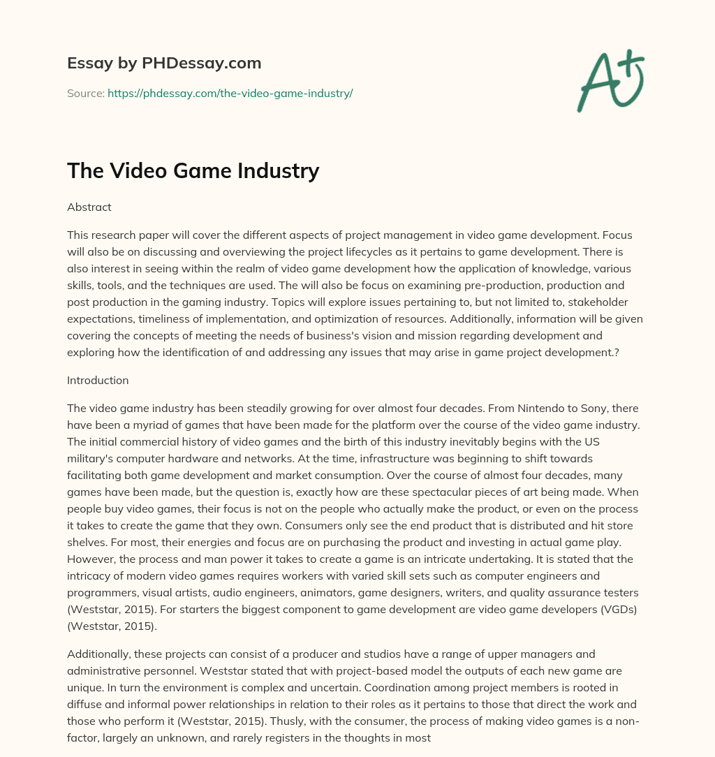 The Video Game Industry - PHDessay.com