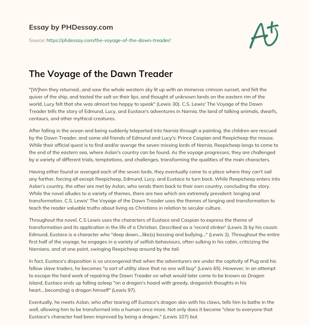 The Voyage of the Dawn Treader - PHDessay.com