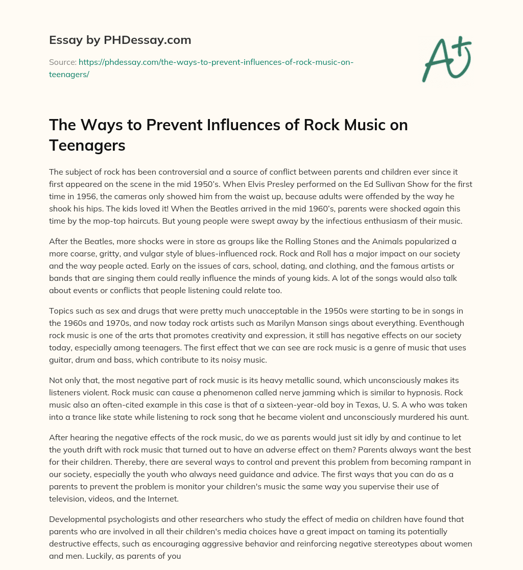 The Ways To Prevent Influences Of Rock Music On Teenagers Essay Example ...