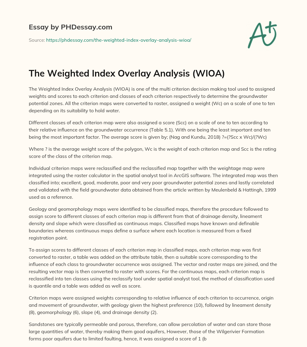 The Weighted Index Overlay Analysis (WIOA) - PHDessay.com
