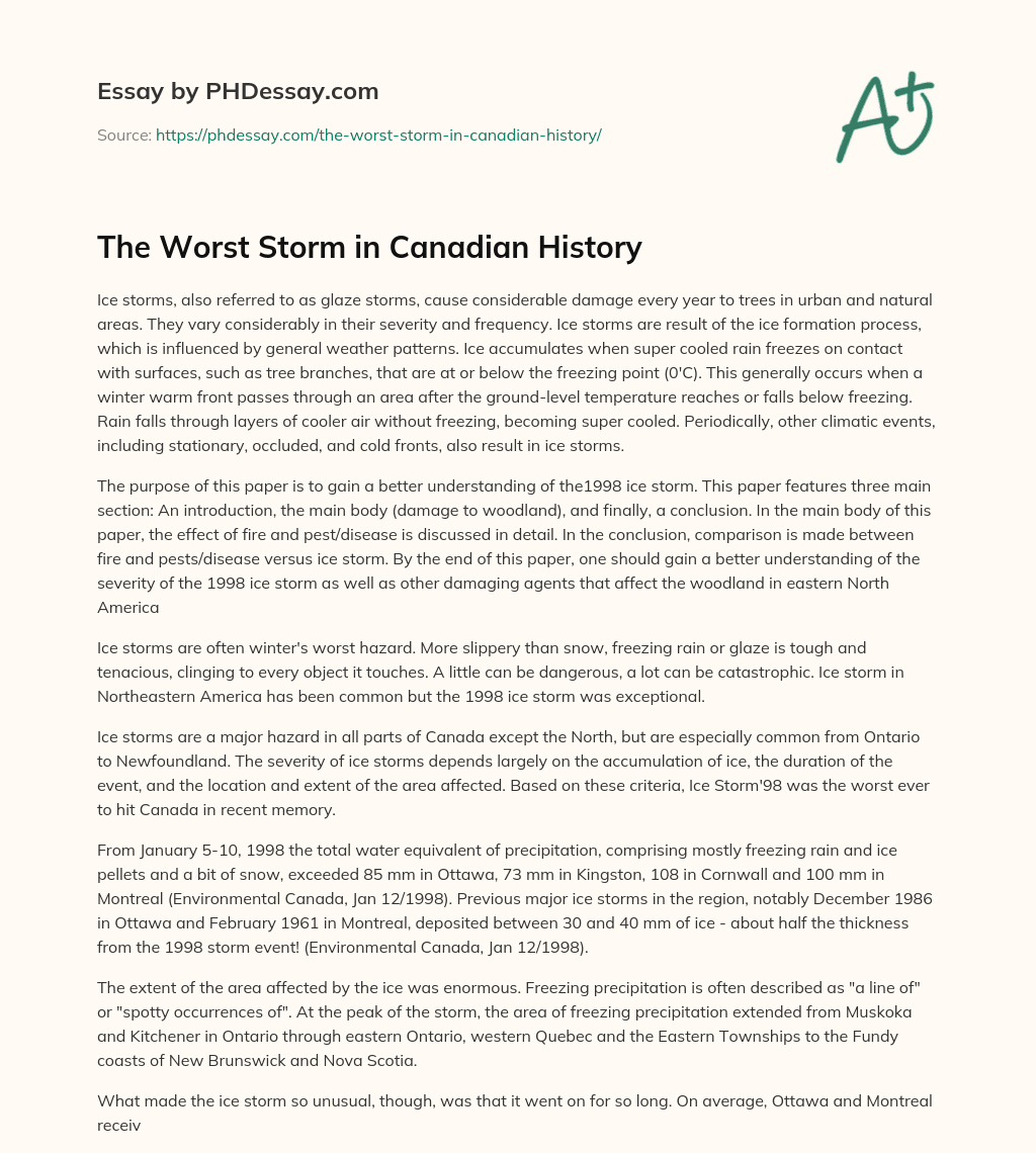 The Worst Storm in Canadian History - PHDessay.com