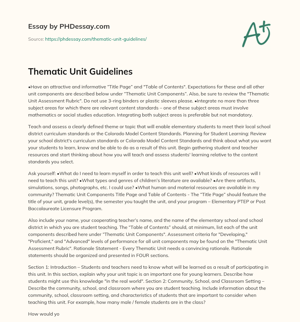 Thematic Unit Guidelines - PHDessay.com