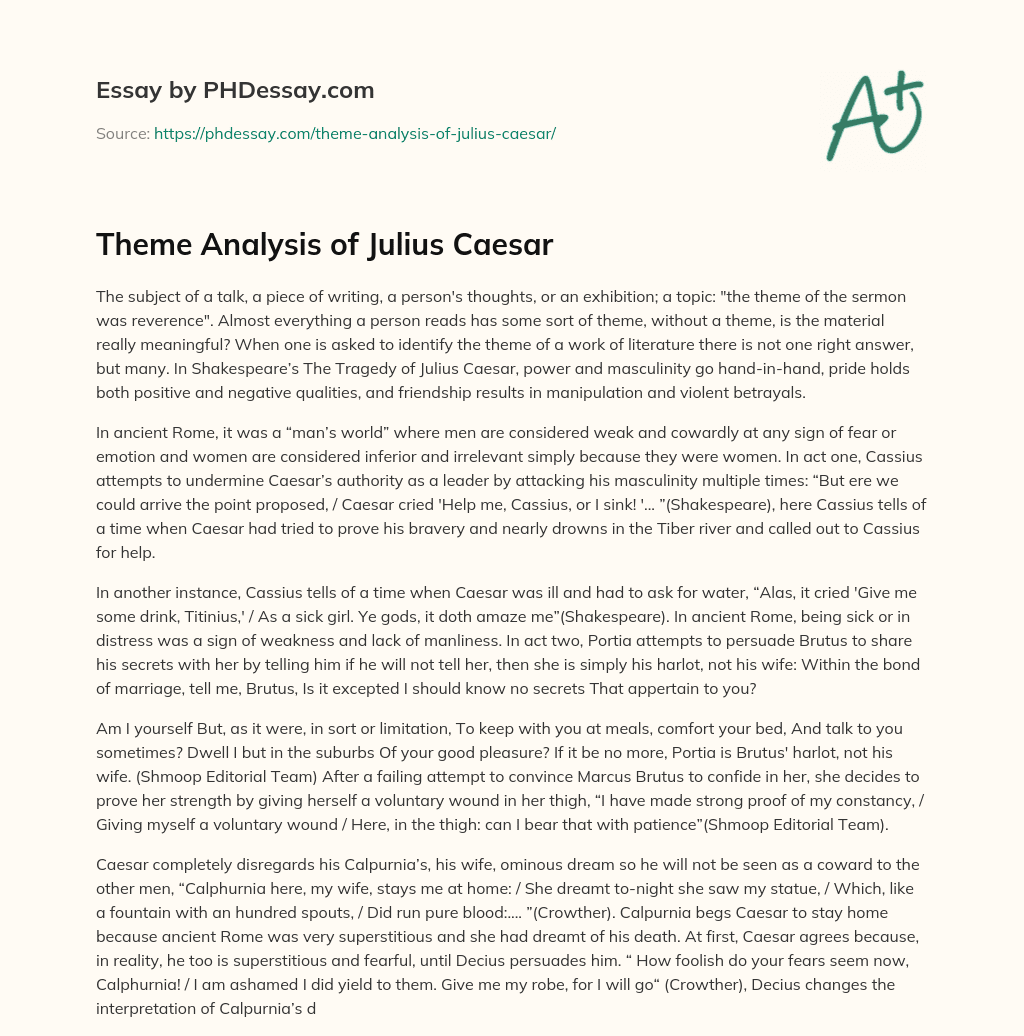 Theme Analysis of Julius Caesar - PHDessay.com