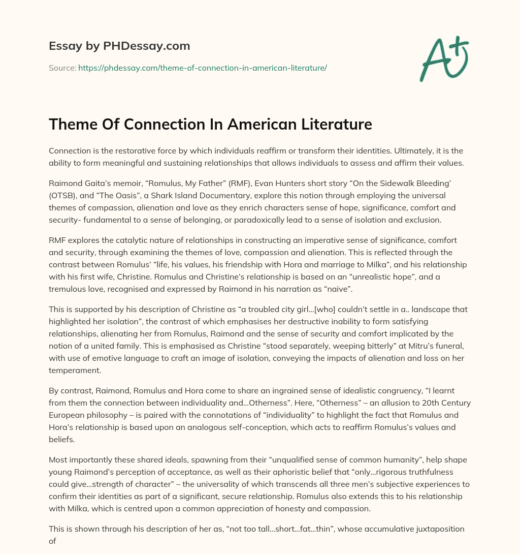 Theme Of Connection In American Literature - PHDessay.com