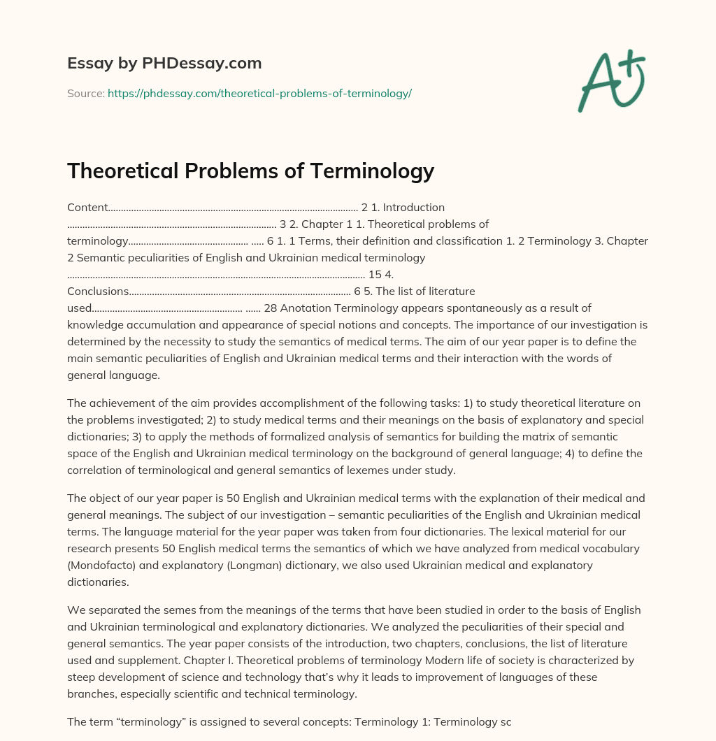 Theoretical Problems of Terminology - PHDessay.com